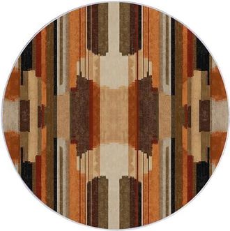 Generic Tapis Rond Salon, Rayures, Motifs géométriques, Style rétro Tapis de Sol Décoration Antidérapant 100 cm (Round) Tapis de Sol Décoration Antidérapant C
