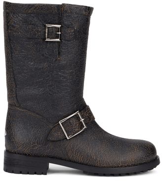Jimmy Choo London Womens Boots Biker Mid Leather Black-Toffee Lambskin Leather; Rubber Sole Black/toffee
