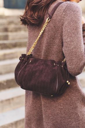 Gerard Darel Sac en cuir velours effet tress&eacute; - LE MINI 24 - Cacao