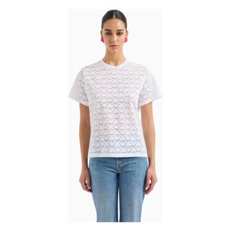 Emporio Armani Femme, Tops, Blanc, Taille: 40 FR T-shirt Balts avec motif logo transparent