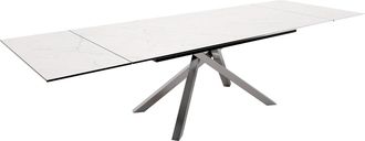 DELIFE Esszimmertisch Edge Keramik LaminamStatuarietto Wei&szlig; 200-300x100 Kreuzgestell Rechteck Edelstahl ausziehbar