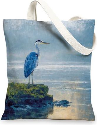 Generic Blue Bird Sac fourre-tout en toile réutilisable Motif aviaire élégant Avec bandoulière lavable, bleu, 13x15 Inch