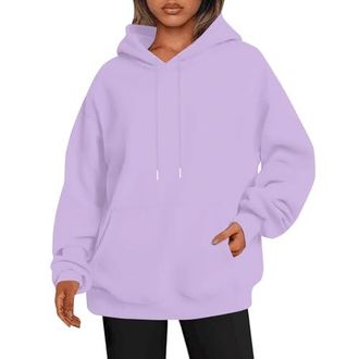 Generic Chandail &agrave; capuche surdimensionn&eacute; pour femme, pull d&eacute;contract&eacute; surdimensionn&eacute; avec poche kangourou et cordon de serrage, violet clair, 5XL