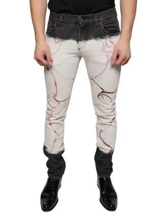 Dolce & Gabbana Black White Printed Skinny Men Denim Jeans And Cotton Elastane Stretch Clothing