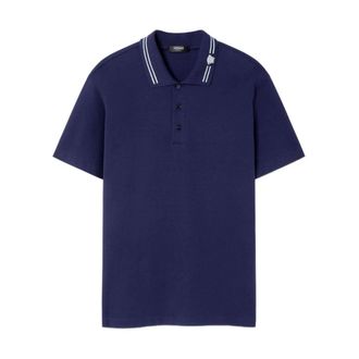 Versace Polo en piqu&eacute; de coton brod&eacute; - Homme - Tops - Bleu - Taille: S