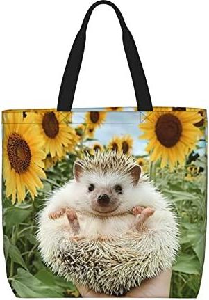 Generic Sac Fourre-Tout Motif Mignon De H&eacute;risson Et De Fleurs Sac De Shopping Lavables Pliable Sacs En Toile Pour Femmes, Pour Voyage, Shopping, &Eacute;cole, Burea