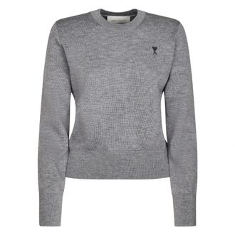 Ami Quota Rundhals-Pullover mit Ami de Coeur - - Knitwear - Damen - Grau - M