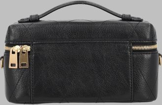 Tory Burch Womens Beauty Case Charlie Matelass&eacute; Black Cow Leather Handbags Hand Bags