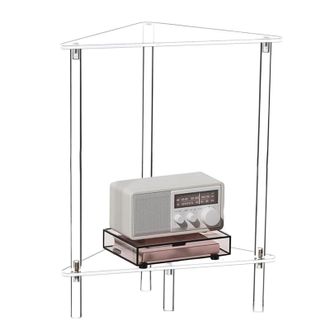Generico Acryltisch f&uuml;r Getr&auml;nke, transparent, dreieckiges Regal mit 2 Ebenen, Acryl, f&uuml;r Schreibtisch und Nachttisch, f&uuml;r kleine R&auml;ume, Schlafzimmer, Wohnzimm