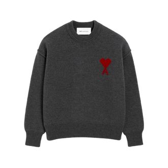 Ami Wollstrick Rundhals Intarsien-Herz - - Knitwear - Damen - Grau - S