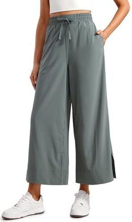 CRZ YOGA Pantalon Capri léger à Jambe Large pour Femmes Taille Haute Décontracté Sauge Grise 40