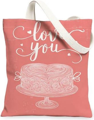 Generic Sacs fourre-tout r&eacute;utilisables en toile pour la Saint-Valentin, motif g&acirc;teau en forme de coeur, sacs d&eacute;picerie, l&eacute;gers et lavables avec bandouli&egrave;re, c