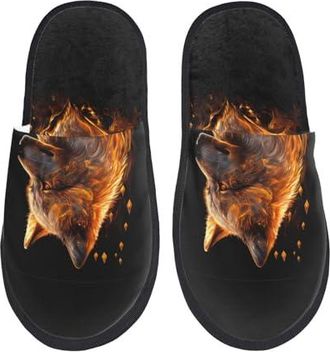Generic Pantoufles Unisexes Loup À Motif De Flamme Dorée Maison Chaussures Confort Adultes Pantoufles À La Maison, Pour Intérieur Extérieur, Femmes, Hommes, M