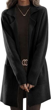 Generic Cardigan long en tricot léger ouvert sur le devant pour femme, manteau habillé, décontracté, tenue dautomne, Noir, XL