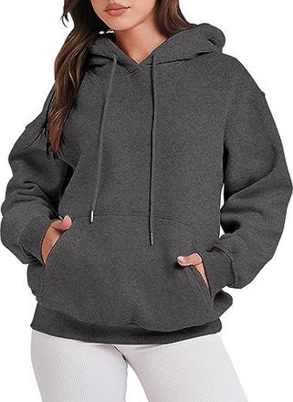 Generic Veste de Sport Femme Hiver Couleur Unie Sans Fermeture &Eacute;clair Manches Longues Grandes Tailles Pull Femme, gris fonc&eacute;, 3XL
