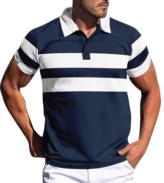 Generic Haut basique classique pour homme, v&ecirc;tement de travail d&eacute;contract&eacute;, chemise l&eacute;g&egrave;re et respirante, tunique de vacances, bleu marine, 4XL