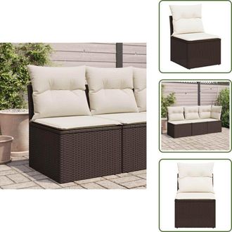 vidaXL The Living Store - Gartensofa ohne Armlehnen mit Kissen Braun Poly Rattan - Outdoor M&ouml;bel - Gartenm&ouml;bel - Balkonm&ouml;bel - Lounge Set - Rattan Sofa