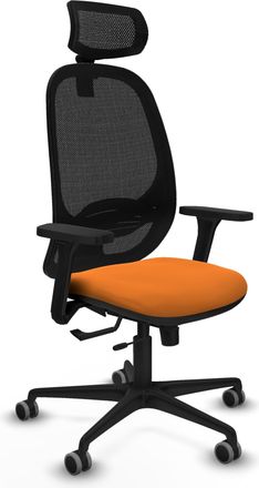 Piqueras y Crespo B&uuml;rostuhl mit 3D-Armen, h&ouml;henverstellbare Lendenwirbelst&uuml;tze und h&ouml;henverstellbares Kopfteil, Schwarz/Orange