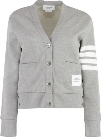 Thom Browne Femme, Pulls, Gris, Taille: 36 FR Cardigan en coton &agrave; col en V