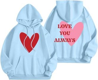 Generic Sweat &agrave; capuche &agrave; manches longues pour la Saint-Valentin 2026 pour femme (3), bleu clair, XXL