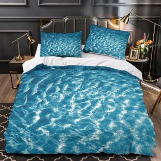 Generic Bettwäsche 140x200 cm Blaues Wasser 3 Teilig Bettbezug 140 x 200 Kinder und Erwachsene Bettwäsche-Sets 3D Weiche Mikrofaser Bettbezug Set mit Reißvers