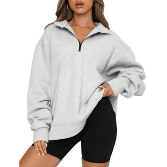 Generic Pull pour femme avec demi-fermeture éclair - Veste de sport ample à col haut pour lautomne - T-shirt à manches longues pour les vacances décontractées