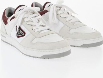 Prada Low Leather And Fabric Sneakers With Enamel Triangle Logo Prada