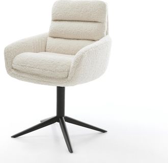 DELIFE Drehstuhl Abelia-Flex mit Armlehnen Teddystoff Beige Fu&szlig;kreuz Schwarz 360&deg; drehbar Wippfunktion, Esszimmerst&uuml;hle