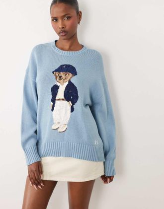Polo Ralph Lauren Pull en maille &agrave; col polo - Bleu clair