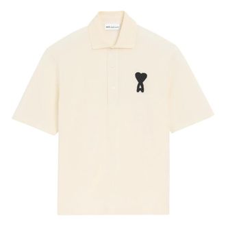 Ami Femme, Tops, Beige, Taille: 42 FR Polo Boxy Fit avec Patch Tricot&eacute; Ami de Coeur