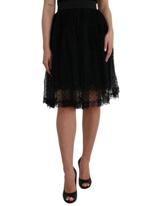 Dolce & Gabbana Womens Black Nylon Lace Trim High Waist A-Line Skirt Cotton Viscose