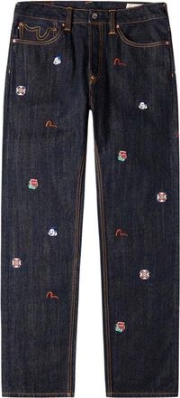 Evisu Homme, Jeans, Bleu, Taille: W30 Jean Coupe Droite avec Broderie Int&eacute;grale de la Marque