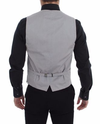Dolce & Gabbana Mens Gray Cotton Slim Fit Button Front Dress Vest