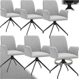 TecTake Tectake - Lot 6 fauteuils pivotants 360° rembourrés tissu robuste gris clair