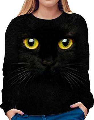 Onsoyours Sweat-Shirt pour Femmes Hiver T-Shirt À Manches Longues Haut Dessin Animé Impression 3D Motif De Chat Quotidien Basique Décontracté Sweats À Capuche M
