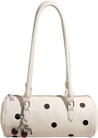 Generic Générique PU -Cuir Cylindrique Sac à Main à Pois Satchel Sac à Main Simple Sac à Bandoulière pour Femmes qui font du shopping, beige, 280.00x120.00x12
