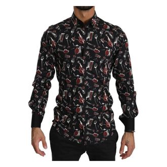 Dolce & Gabbana Schwarzes Musikinstrument Slim Fit Hemd - - Shirts - Herren - Schwarzk - L