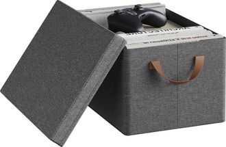 Woltu Aufbewahrungsbox mit Deckel 1 Stück, aus Polyesterstoff, für Schlafzimmer, Arbeitszimmer, Wohnzimmer, Organizer Box mit Griffen, faltbar, Grau, 38x20x