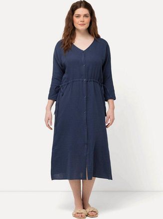 Ulla Popken Midikleid Bubble-Midikleid V-Ausschnitt 3/4-Arm Biobaumwolle