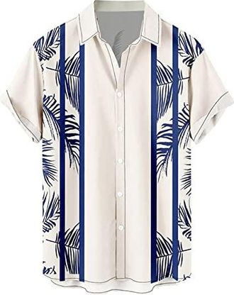 Generic Chemise de travail &agrave; manches courtes pour homme - Haut hawa&iuml;en &agrave; manches courtes pour printemps et &eacute;t&eacute; imprim&eacute; &agrave; revers - Chemise d&eacute;contract&eacute;e extensi