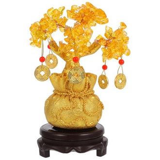 Heallily Cristal Naturel Arbre D Citrine Quartz Pi&egrave;ces D Arbre Feng Shui Bonsa&iuml; Ornamentsfor Fortune Bonne Chance Prosp&eacute;rit&eacute; Et Succ&egrave;s DIY D&eacute;coration de La Mai