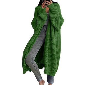 Generic Cardigan &eacute;pais &agrave; capuche ouvert sur le devant en tricot surdimensionn&eacute;, long, tendance, chaud pour femme, Vert, 4XL