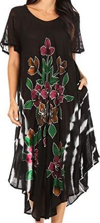 Sakkas 615D Robe Rayon Floral Brod&eacute; Peint Mancheron - Noir/Taille Unique