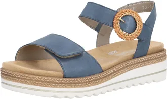 Remonte Keilsandalette REMONTE, Damen, Gr. 36, jeansblau, Leder, unifarben, Schuhe, Sommerschuh, Riemchensandale mit praktischen Klettverschl&uuml;ssen