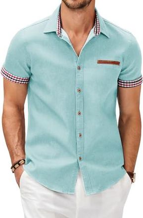 Coofandy Chemise D&eacute;contract&eacute;e Manches Courtes -, Chemise &Eacute;l&eacute;gante Homme en Coton -, Style Cowboy, Id&eacute;ale pour Bureau/Voyage/Loisirs Bleu Ciel L