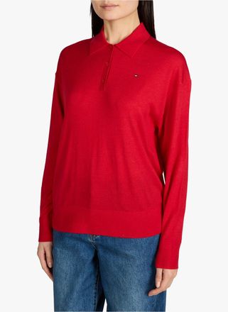 Tommy Hilfiger Polo &agrave; manches longues en laine et soie