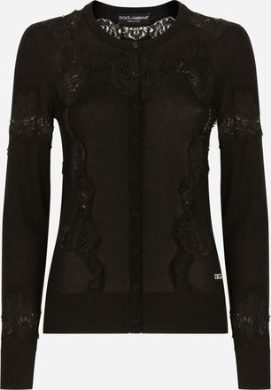 Dolce & Gabbana Cardigan Aus Kaschmir Und Seide Mit Intarsie Aus Spitze - Frau Strickwaren Schwarz 46