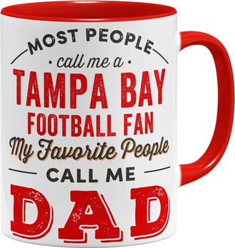 OM3 Tampa-Bay-Fan Tasse - Keramik Becher - American Football Mug - 11oz 325ml - Beidseitig Bedruckt - Rot