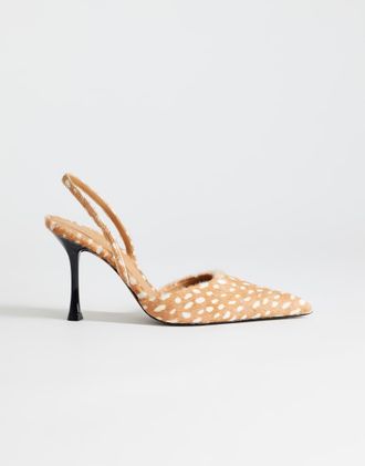 Topshop Angel - Escarpins &agrave; talon haut en cuir v&eacute;ritable avec poils &agrave; imprim&eacute; daim-Marron