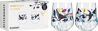 Ritzenhoff 3801002 Gin-Glas Set 700 ml - Serie Botanic Glamour Nr. 1, 2 Stück Tumbler mit Papierwelten - Made in Germany